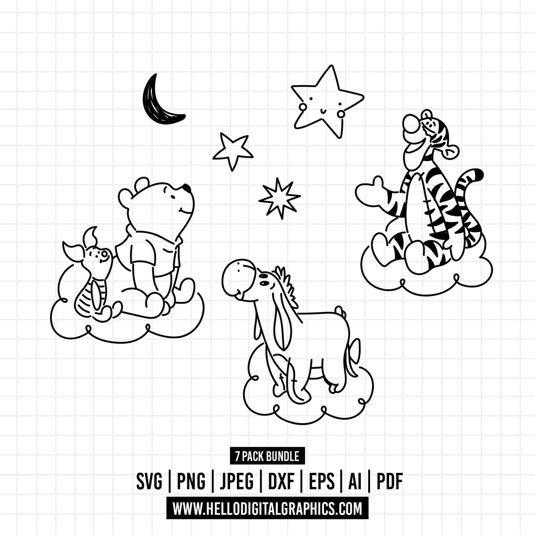 COD1065 Winnie the pooh svg, pooh outline svg, tiger svg, baby svg – Hello