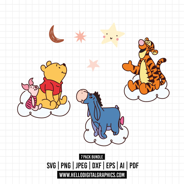 COD1133 Winnie the pooh svg, pooh outline svg, tiger svg, baby svg – Hello
