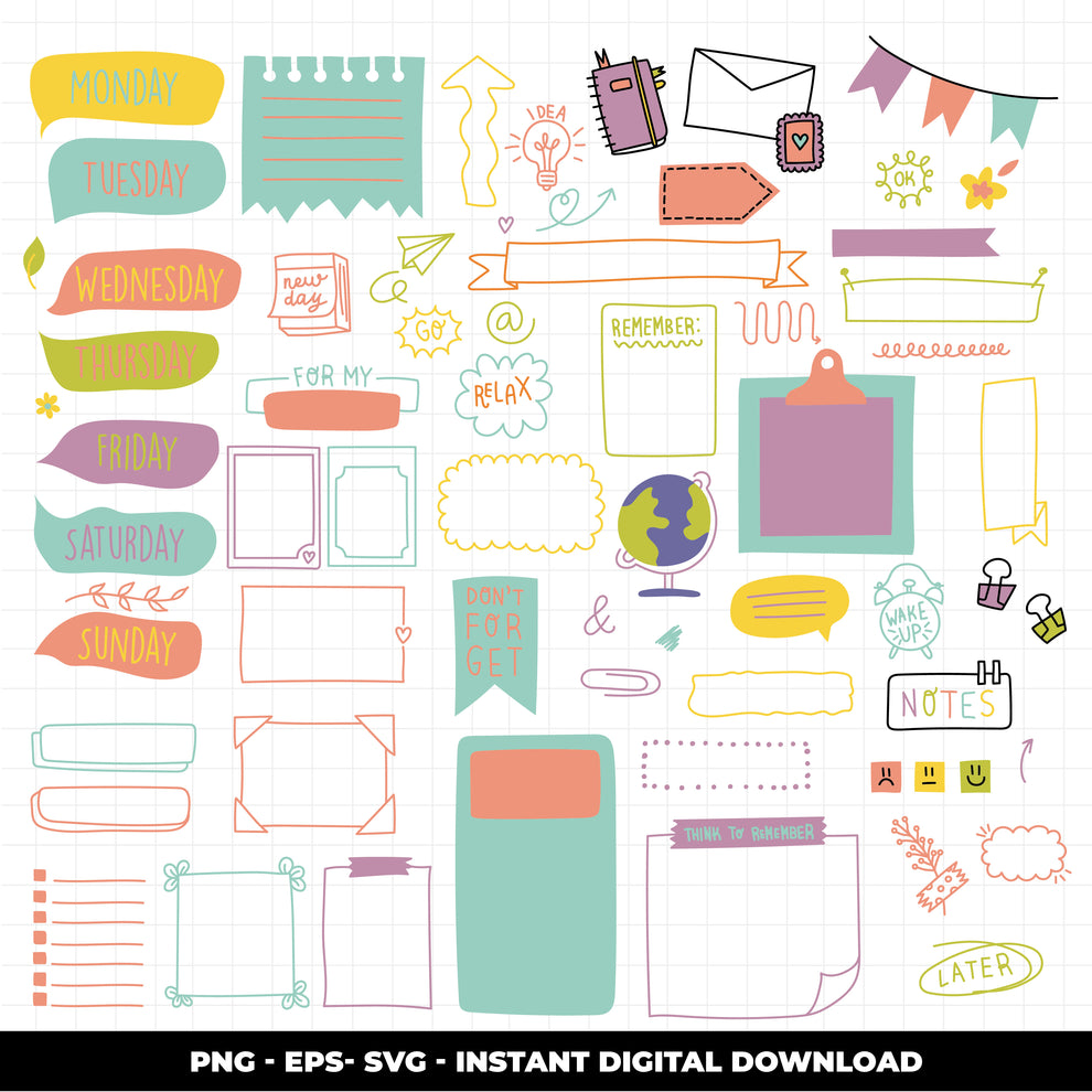 COD1137 Bullet journal svg, bujo clipart, Notes Clipart, school Clipar ...