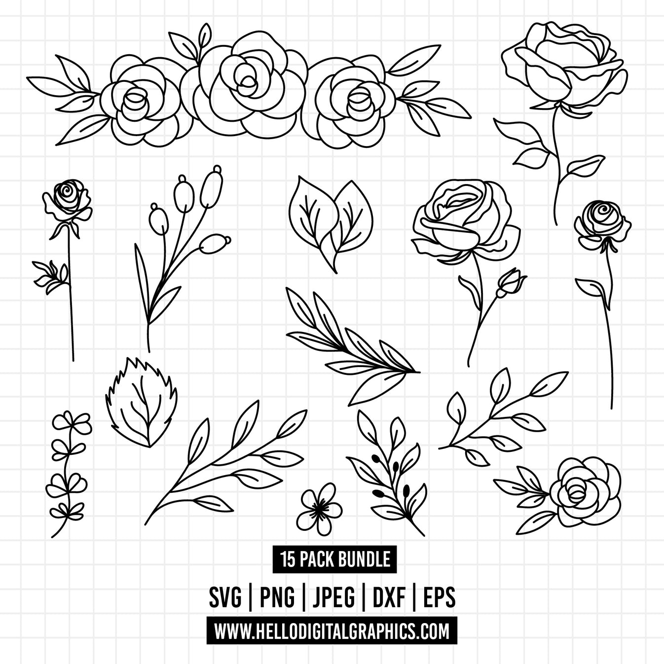 COD1292 - Flowers LineArt Svg, Flower Bouquets Svg, Line Art Svg/Minim ...