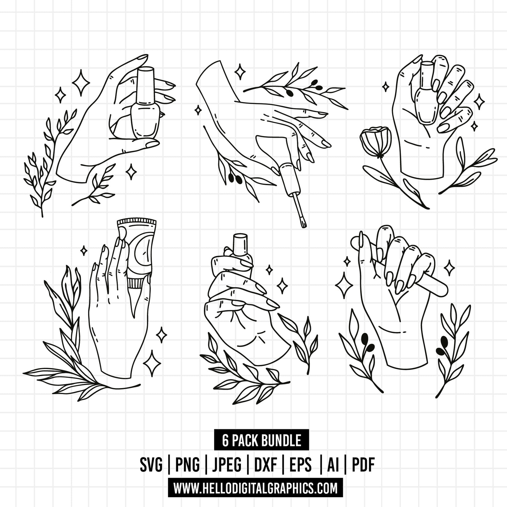 COD1370- Nail art SVG bundle, Girl Hand svg, Nail art Cut file, Nail t ...