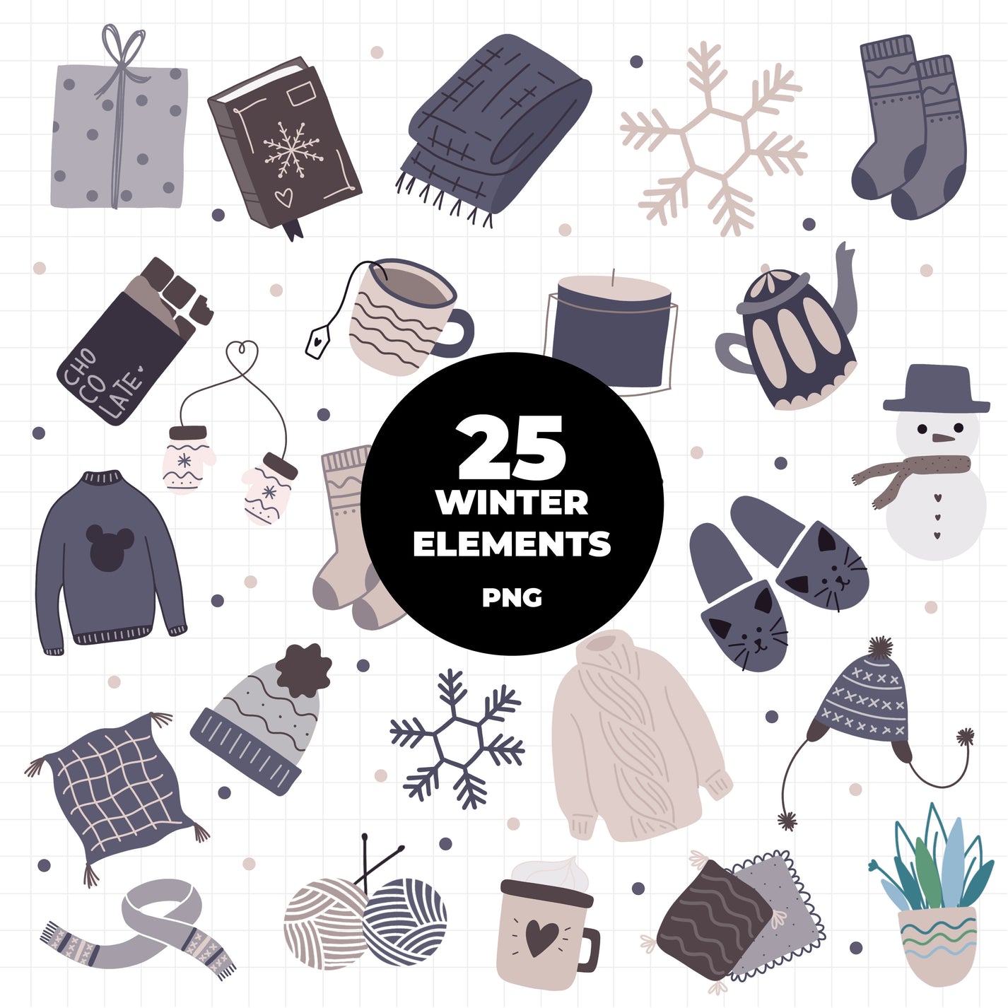 COD1374- Winter elements clipart, winter snowflake png, Merry Christma ...