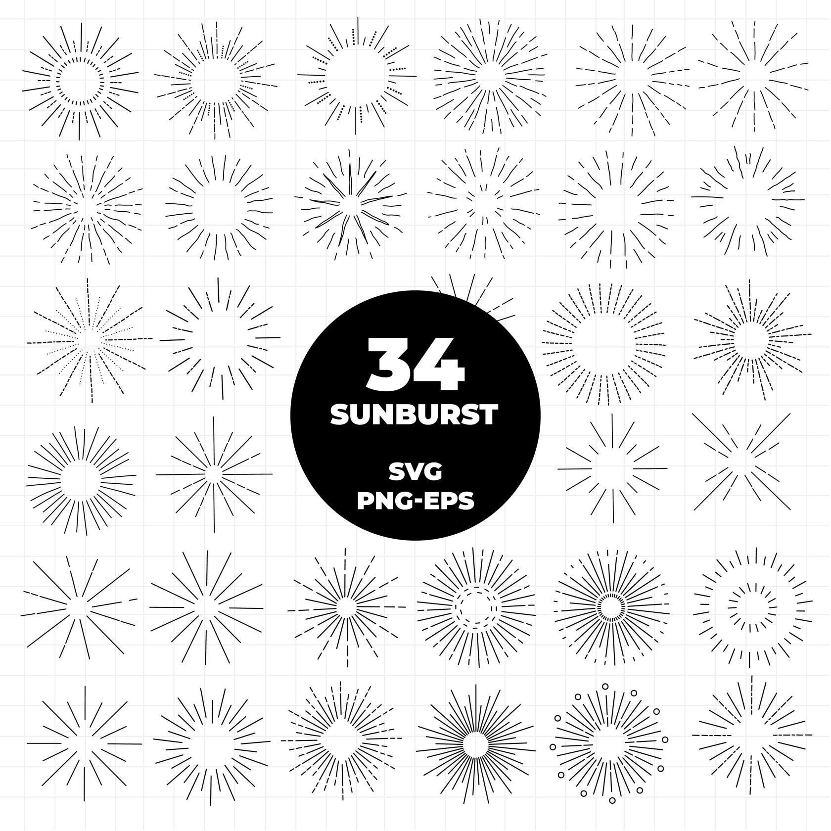 COD1375- Sunburst SVG Bundle/ Svg Bundle/Vintage Sunbursts Half/Sketch ...