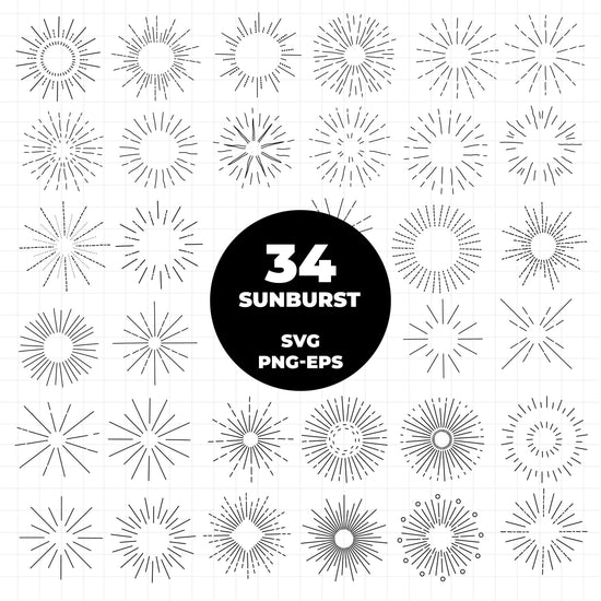 COD1375- Sunburst SVG Bundle/ Svg Bundle/Vintage Sunbursts Half/Sketch ...