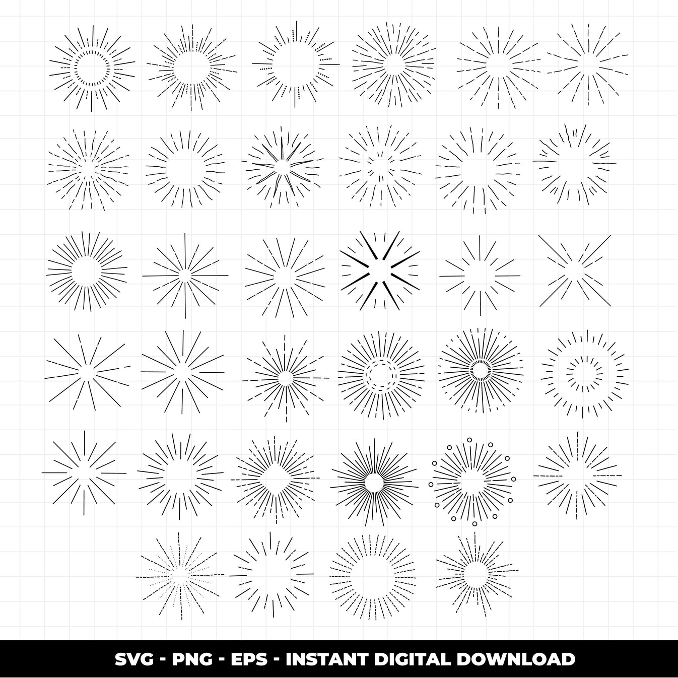 COD1375- Sunburst SVG Bundle/ Svg Bundle/Vintage Sunbursts Half/Sketch ...