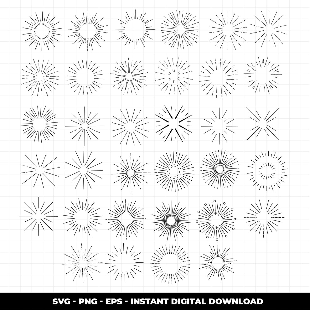 COD1375- Sunburst SVG Bundle/ Svg Bundle/Vintage Sunbursts Half/Sketch ...