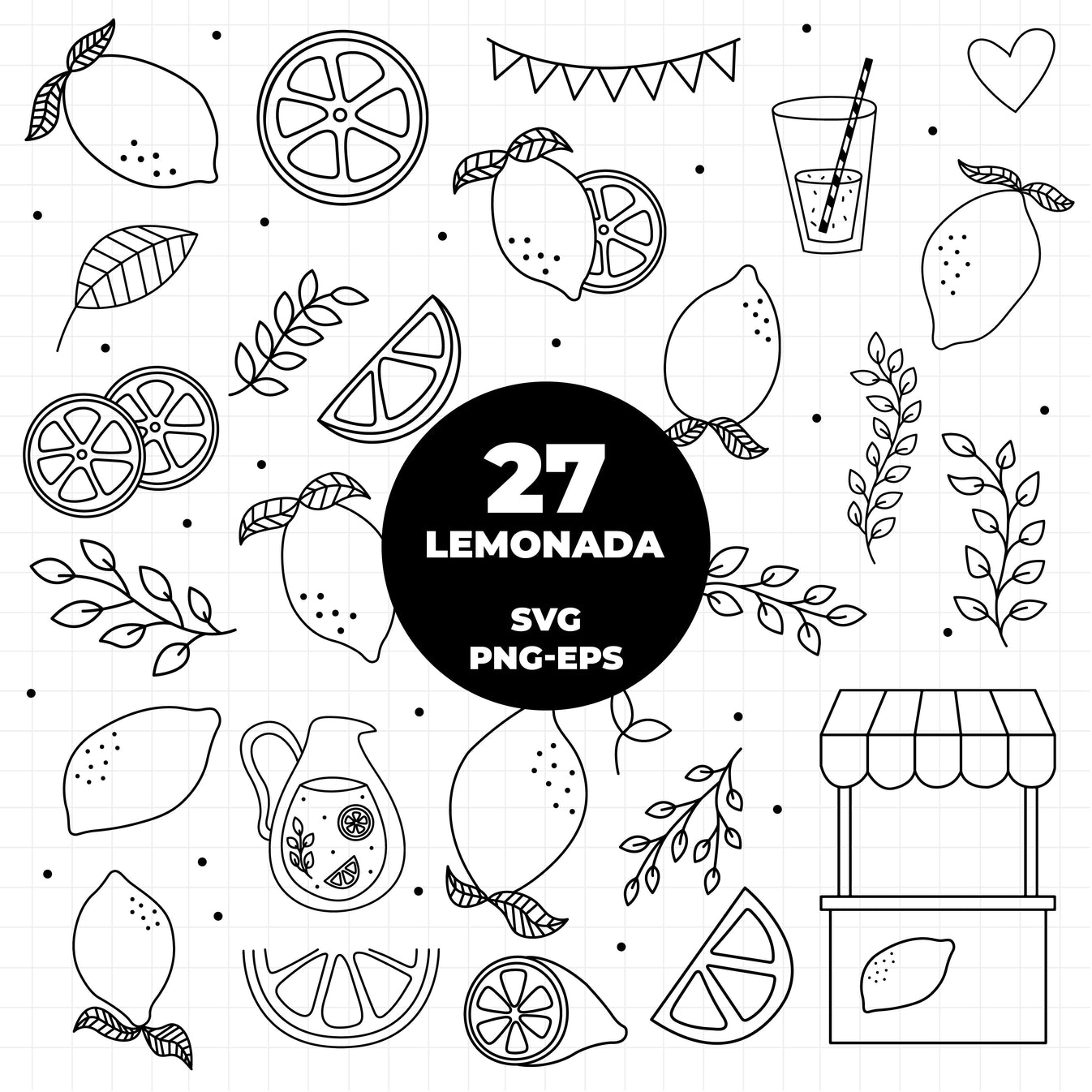 COD1378 -Doodle clipart, Lemonade Clipart, summer Clipart, summer prin ...