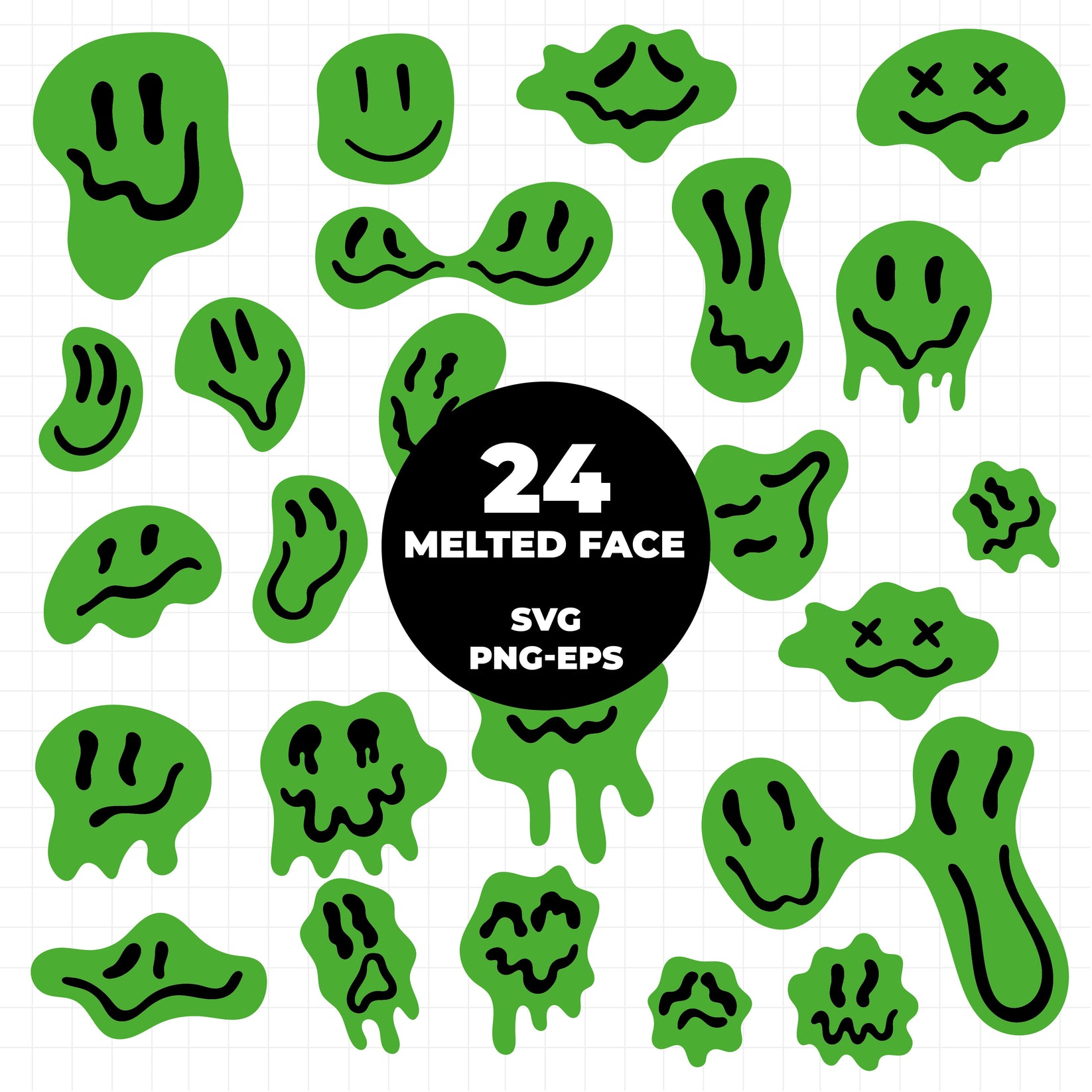COD1414 - Melted Face cliparts /Melt Smiley Face/ Happy Face Drip Dood ...