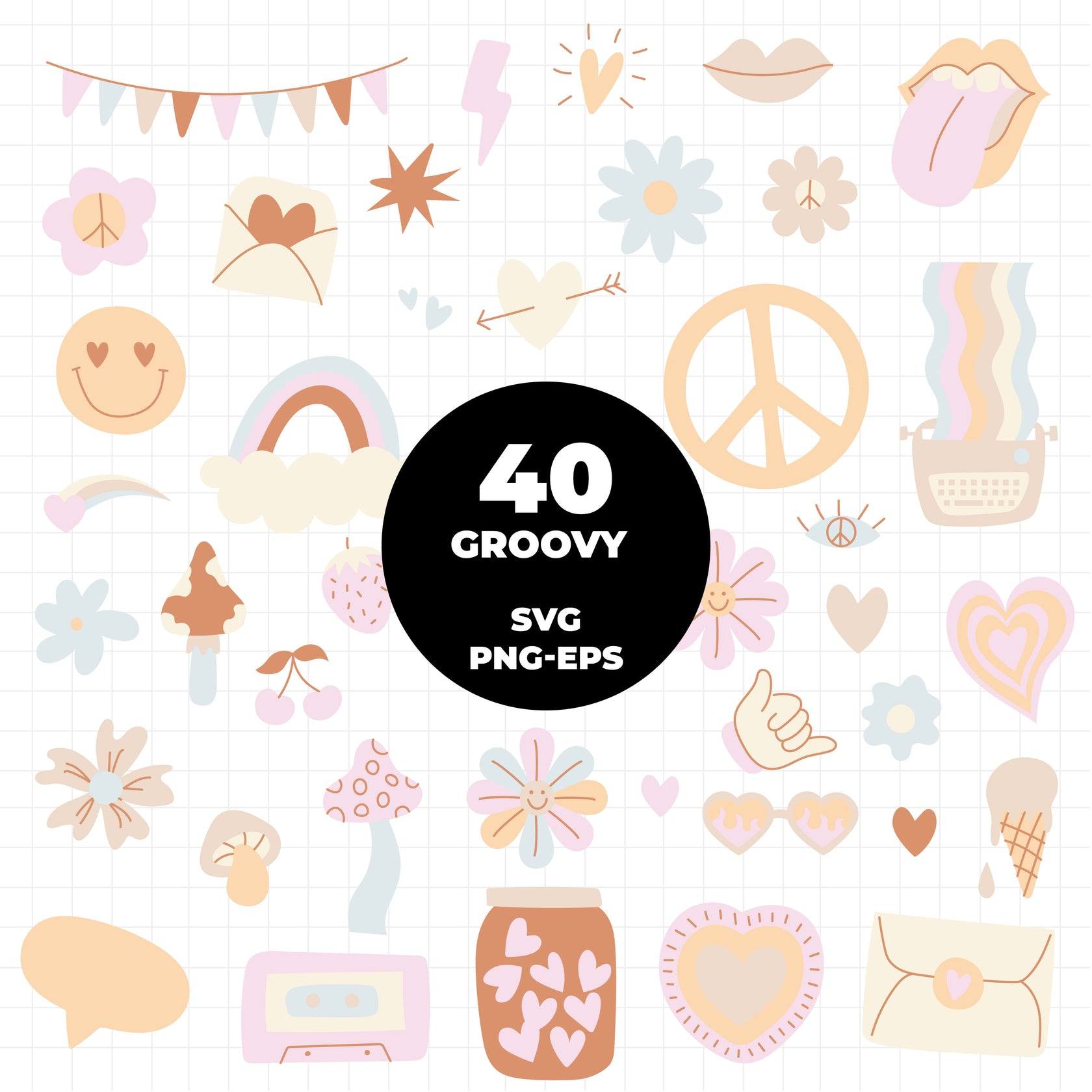 COD1431 - Retro Clipart, Boho Hippie Clipart Clipart, Groovy cliparts ...