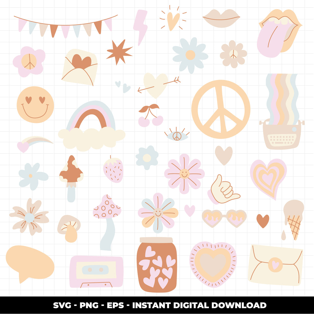 COD1431 - Retro Clipart, Boho Hippie Clipart Clipart, Groovy cliparts ...