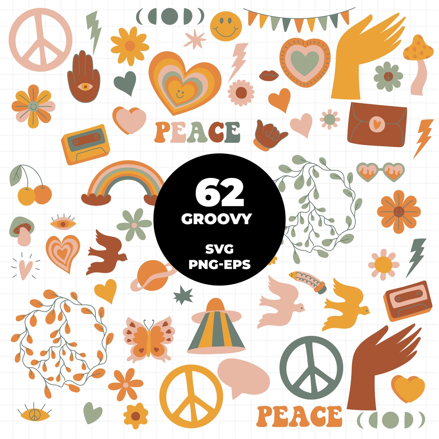 COD1436 - Retro Clipart, Boho Hippie Clipart Clipart, Groovy cliparts ...