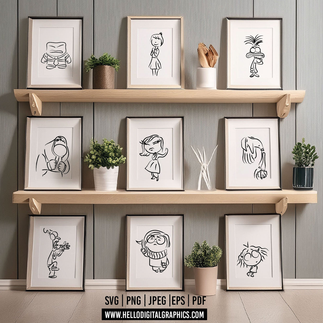 COD1462 -Inside Out 2 Art Print, Wall Print, Printable, line art Rainb ...