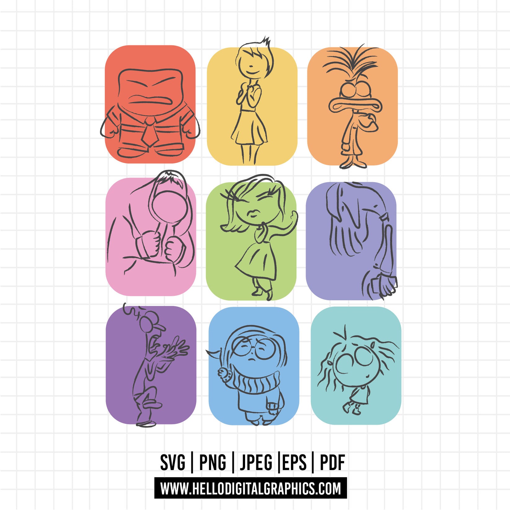 COD1462 -Inside Out 2 Art Print, Wall Print, Printable, line art Rainb ...