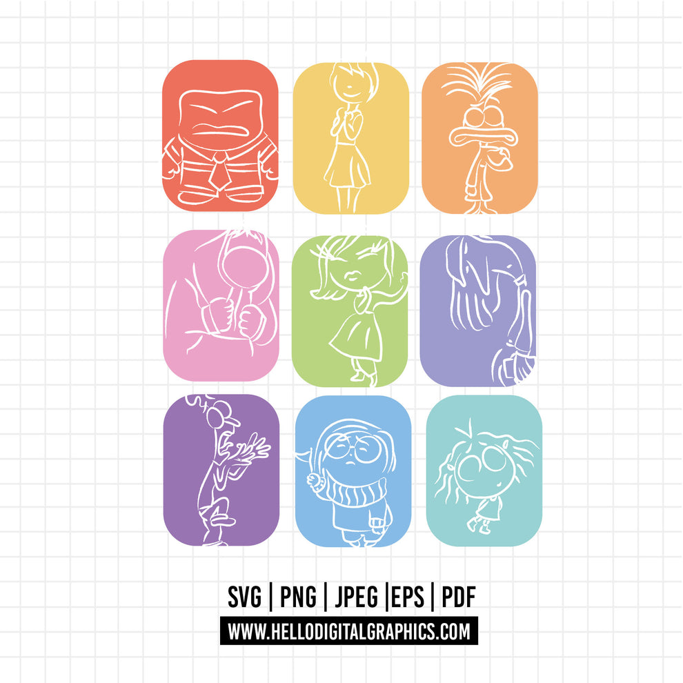 COD1462 -Inside Out 2 Art Print, Wall Print, Printable, line art Rainb ...