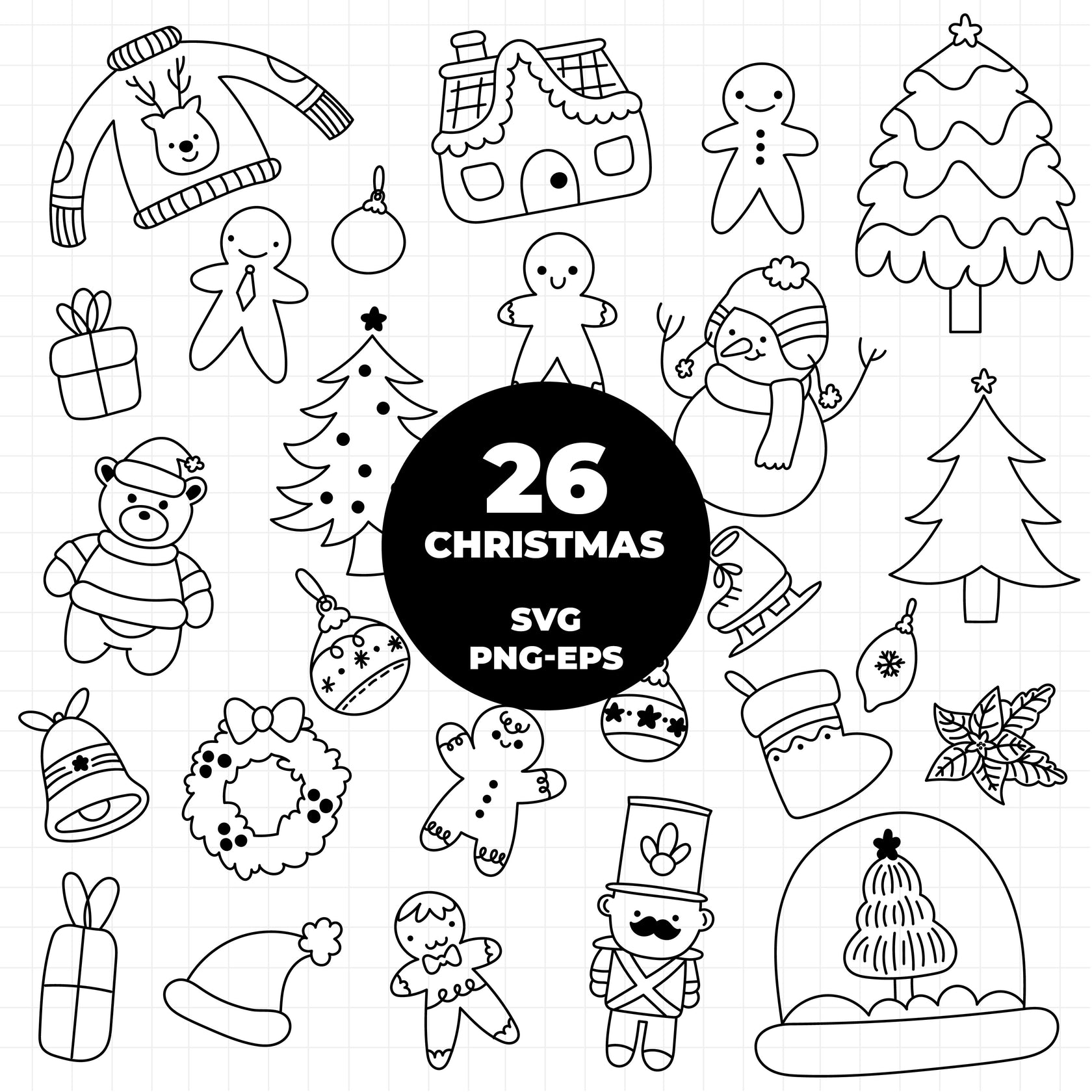 COD1477 - Christmas doodle Clipart (EPS and PNG Format). Christmas doo ...