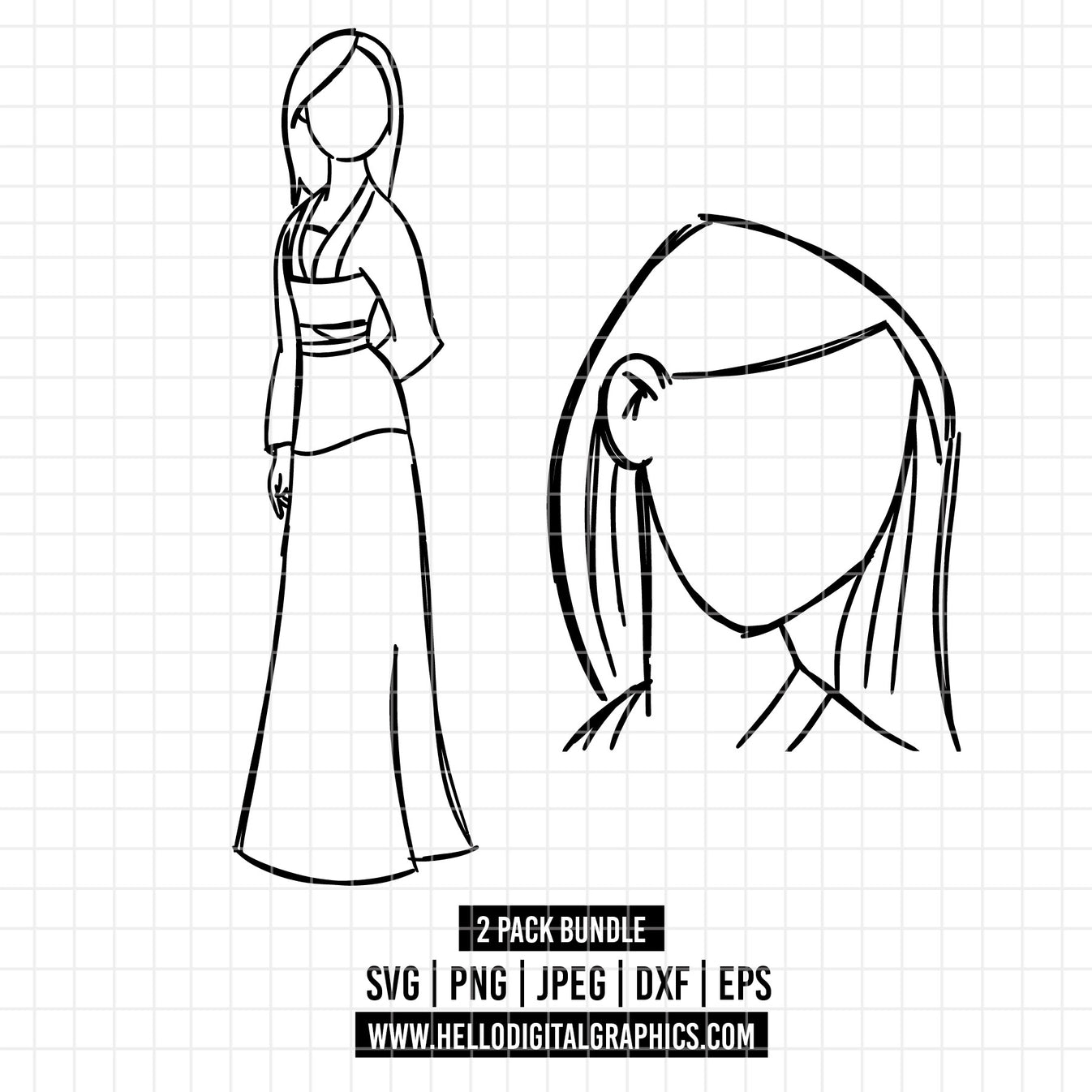 COD1671- Mulan svg, Disney svg, Disney princess svg, outline svg, cric ...