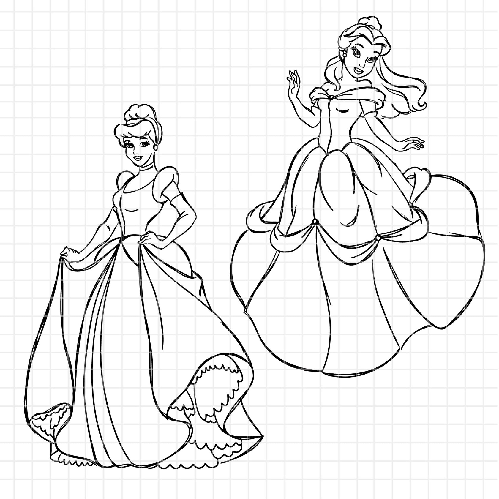 COD1673 Disney Princess outline svg bundle, 14 princess SVG, Princess ...