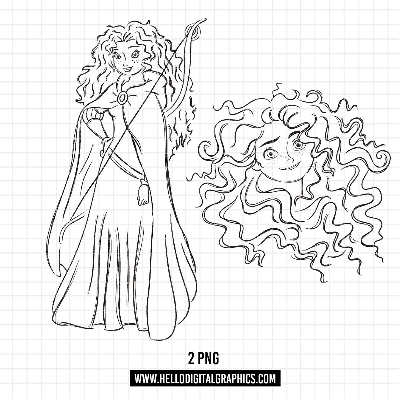 COD1692- Brave png, merida sketch png, princess merida png, princess p ...