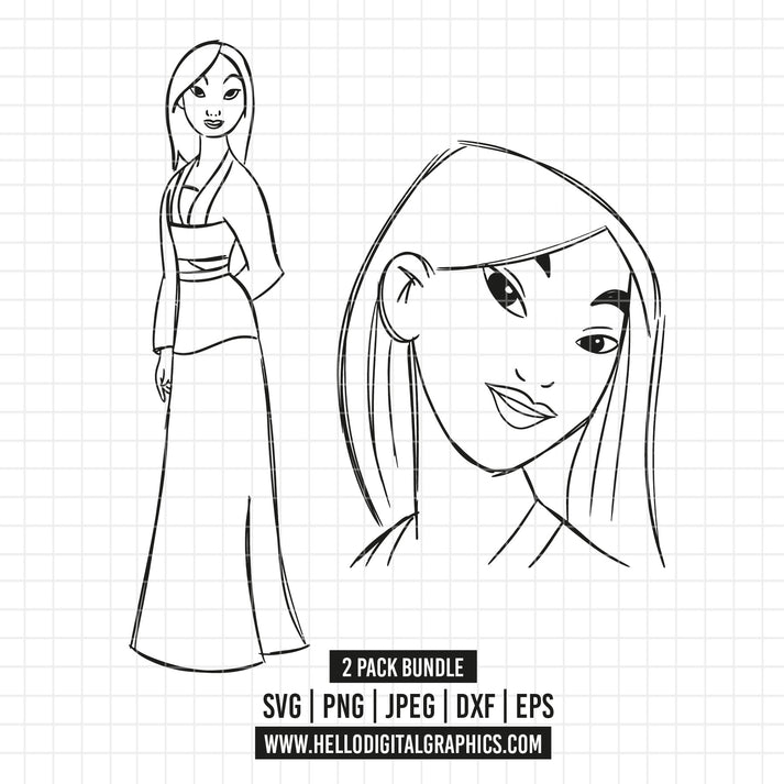 COD1699- Mulan svg, Disney svg, Disney princess svg, outline svg, cric ...