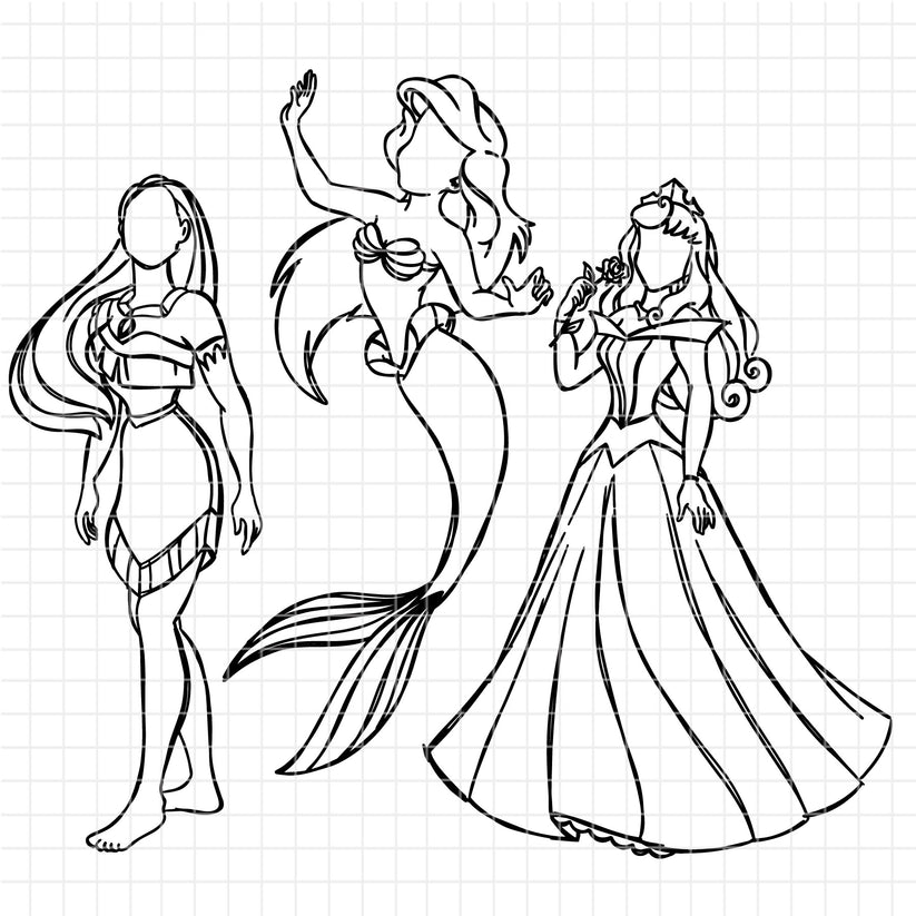 COD1702 - Disney Princess outline svg bundle, 14 princess SVG, Princes ...