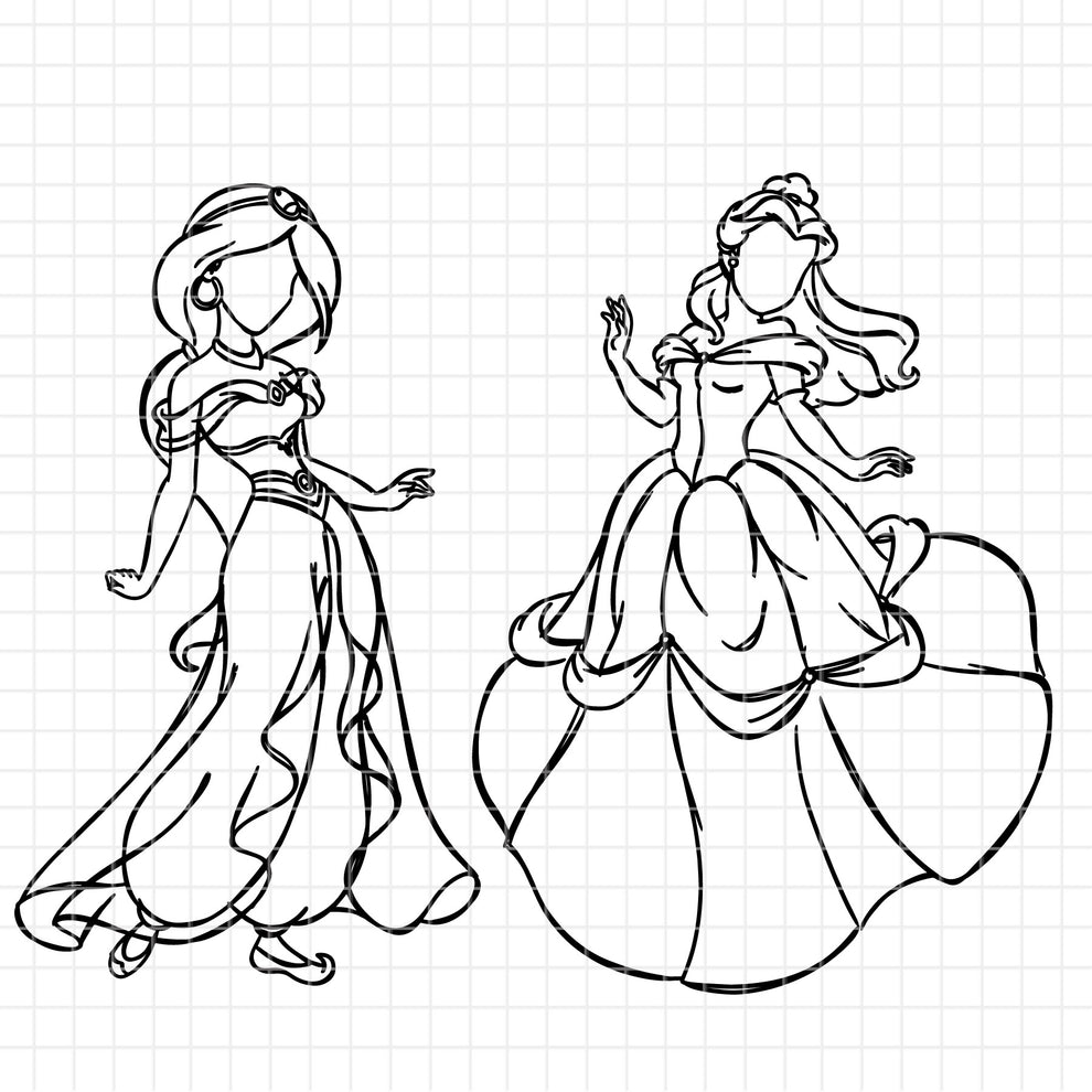 COD1702 - Disney Princess outline svg bundle, 14 princess SVG, Princes ...