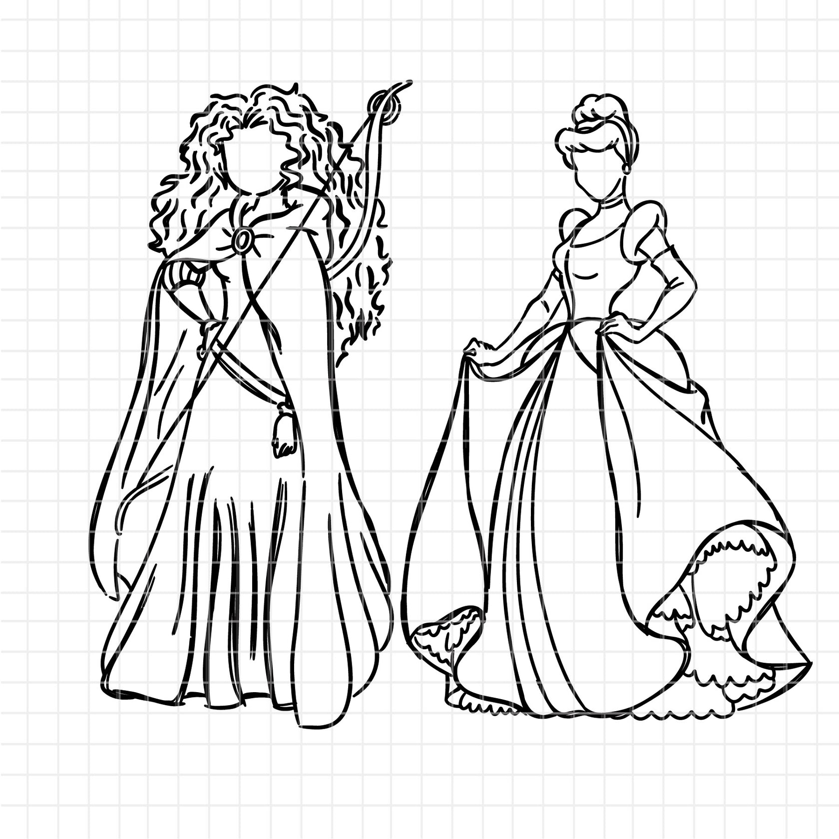 COD1702 - Disney Princess outline svg bundle, 14 princess SVG, Princes ...