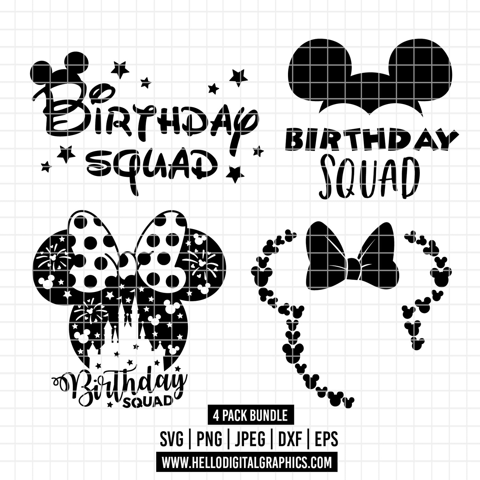 COD1831- Birthday squad svg, birthday svg, minnie svg, castle svg, Sil ...