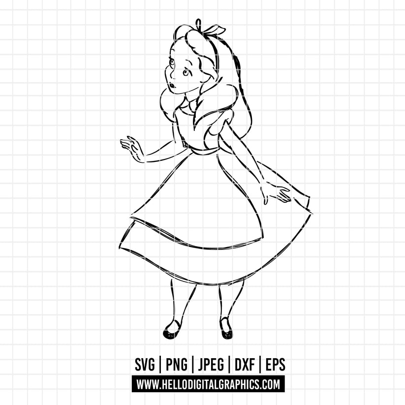 COD3381 - Alice in wonderland svg, Alice sketch svg, disney svg, Silho ...