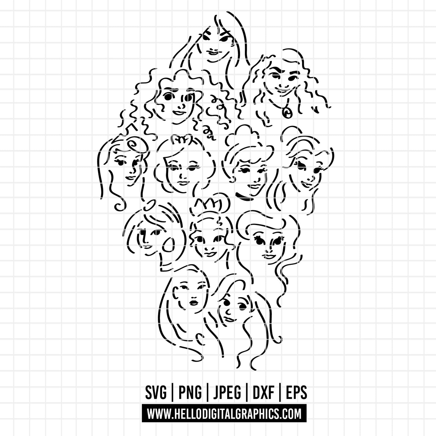 COD3446 - Princess outline svg, Disneyy Princess sketch clipart vector ...