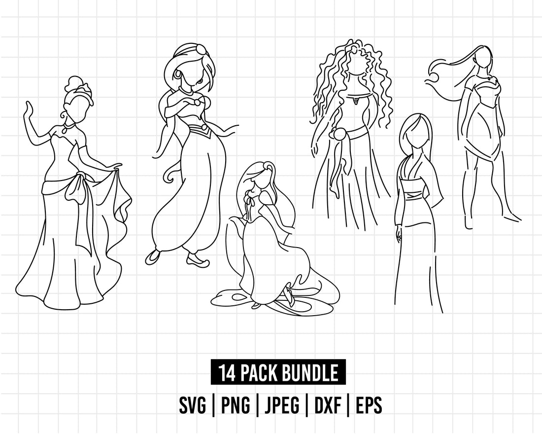 COD399- Princess outline svg, princess svg, outline svg, cricut silhou ...