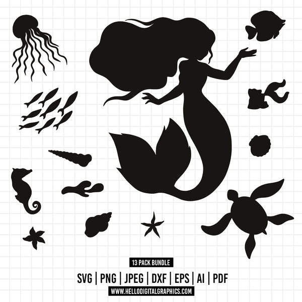 COD605- Little Mermaid svg, Ariel svg, Outline Svg, Princess svg, disn ...