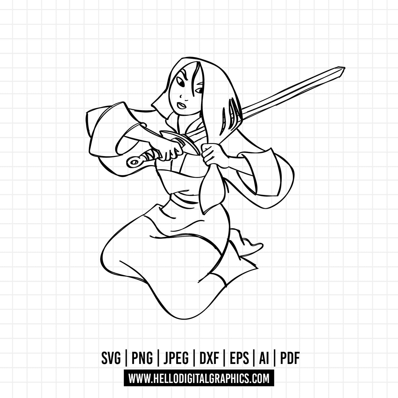 COD621- Mulan svg, Disney svg, Disney princess svg, outline svg, cricu ...