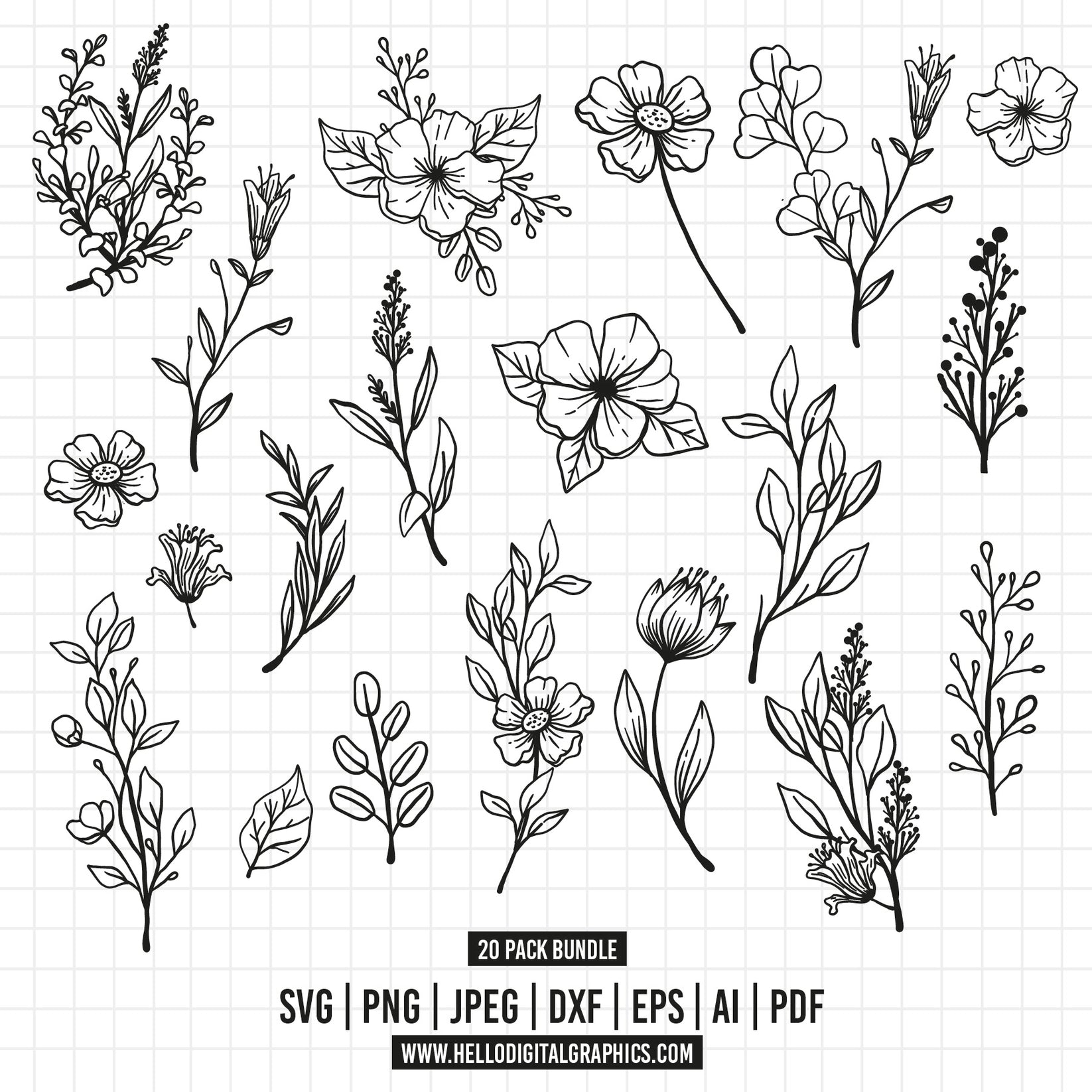 COD681- Flowers LineArt Svg, Flower Bouquets Svg, Line Art Svg/Minimal ...