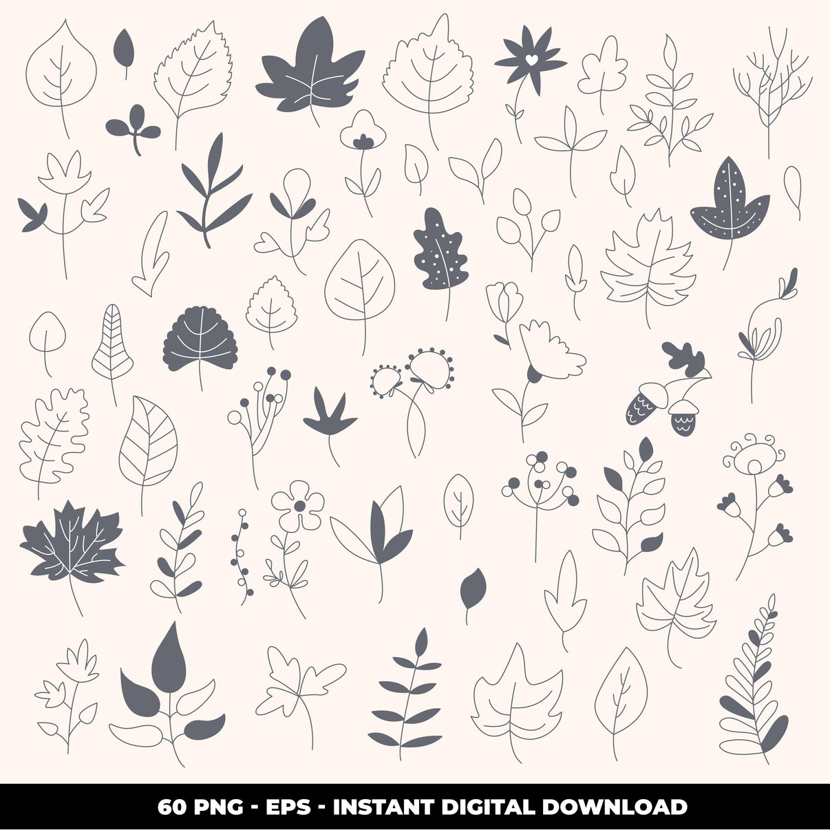 COD824 - Leaves SVG Bundle, Hand Drawn Leaves SVG, Plant Svg, Paper Le ...