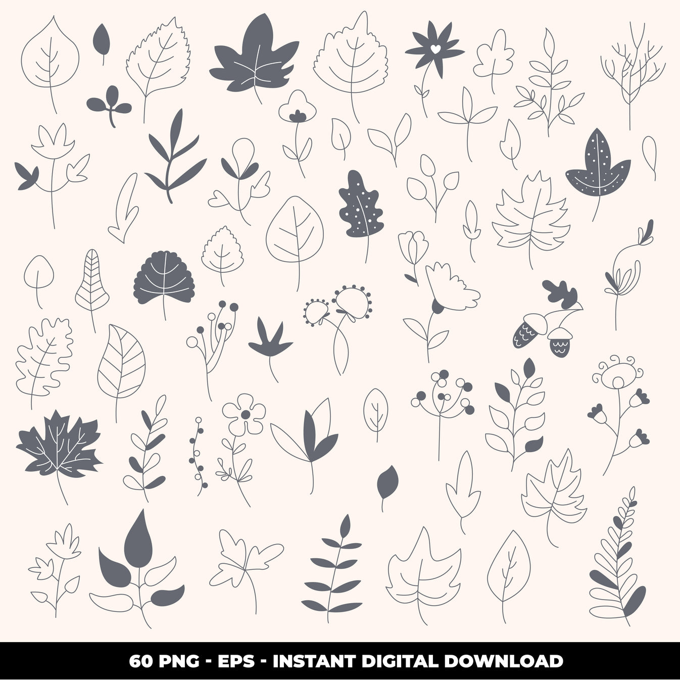 COD824 - Leaves SVG Bundle, Hand Drawn Leaves SVG, Plant Svg, Paper Le ...