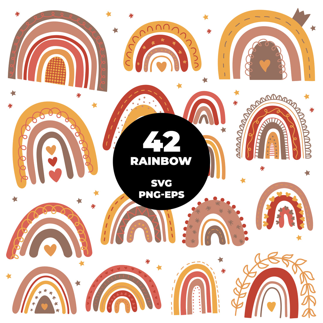 COD870 Rainbows doodle clipart, rainbow digital clip art set, rainbow ...