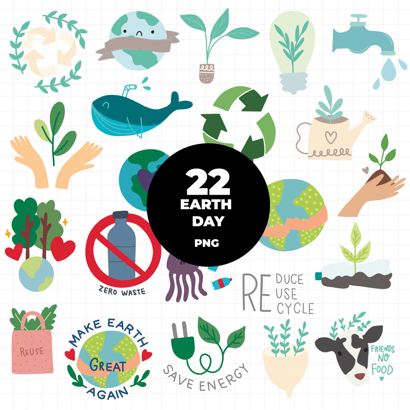 COD933 Earth Day Clipart, Earth Day Planner Doodles, Reduce Reuse Recy ...