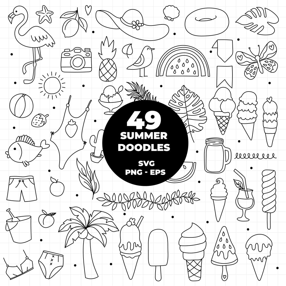 COD936 - Summer doodles bundle, sea clipart, beach png, Summer vibes c ...
