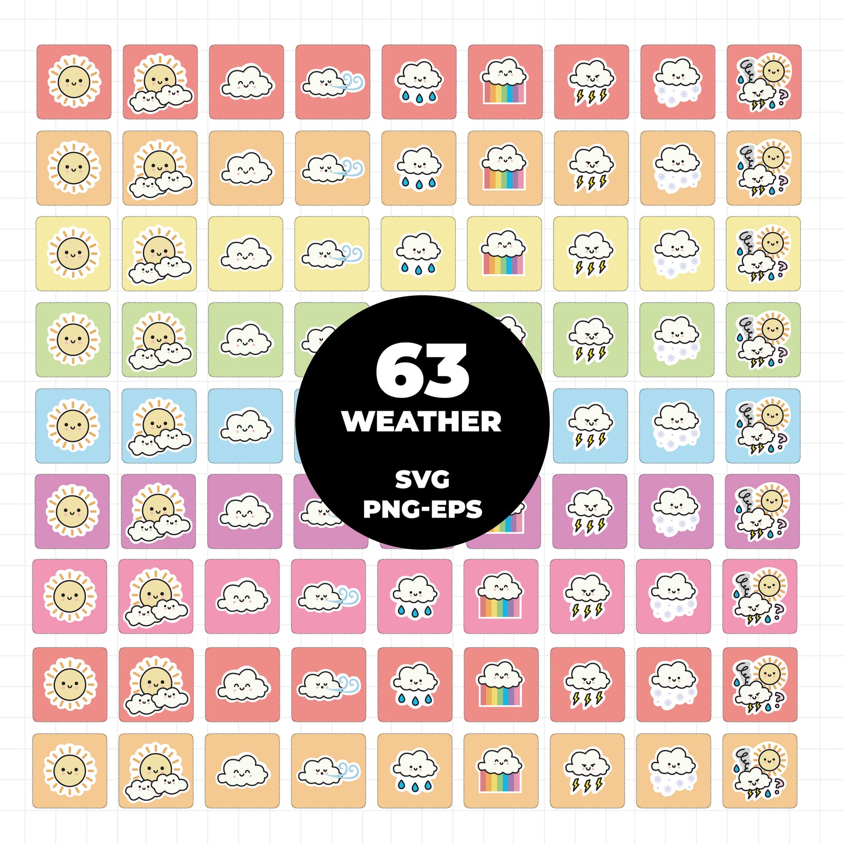 COD996 Weather sag, rainbow clipart, sun clipart, cloud clipart, rain ...